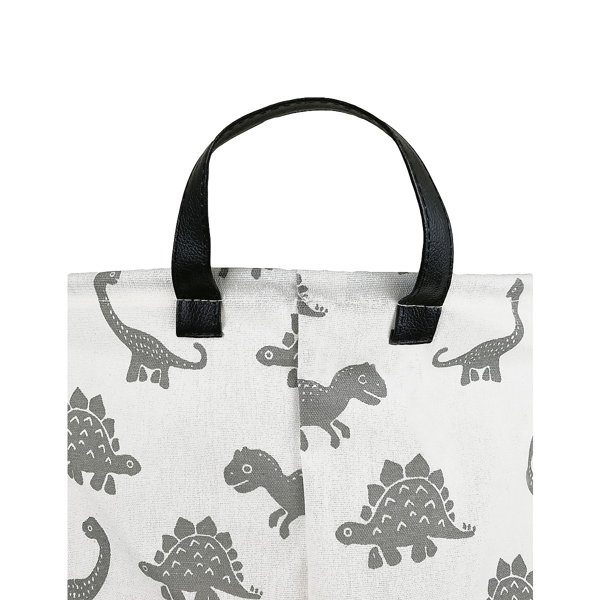 HUAYEE Squrage Storage Bin Canvas Fabric Storage Basket, Waterproof Coating Toy Organizer with Handles, Gift Basket for Home, Office, Clothes, Toy, Shelf Basket (Square Gray Dinosaur)