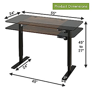 Electric Height Adjustable Standing Desk, Radlove 55'' x 24'' Stand Up Desk Workstation, Splice Board Home Office Computer Standing Table Height Adjustable Ergonomic Desk (Black Frame + 55" Brown Top)