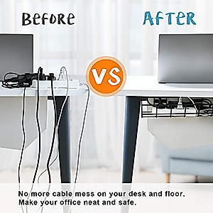 COYACOOL Under Desk Cable Management- 2 Pack Cord Organizer. Metal Wire Cable Management Tray for Office, Studio and Home. Super Sturdy Under Table Cable Management - Black Cable Organizer