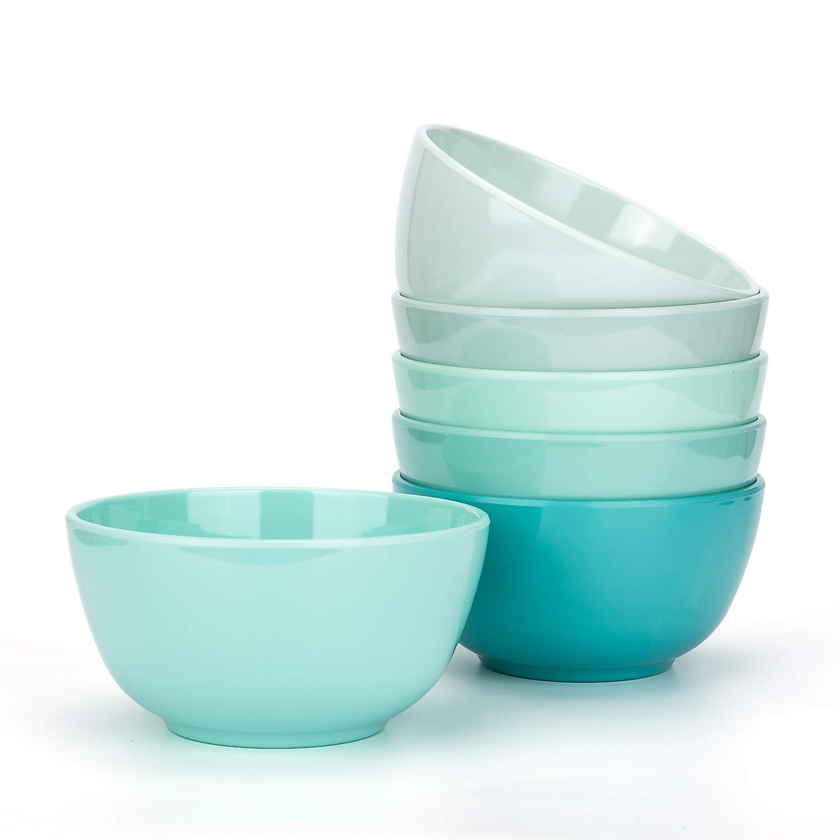 KX-WARE 28-ounce Melamine Bowls set, 6-inch 100% Melamine Cereal/Soup/Salad Bowls, set of 6 in Cool Assorted Colors