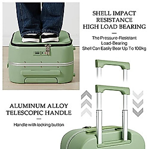 Luggage Suitcase with Spinner Wheels, 24'' Checked Travel Luggage Aluminum Frame PC Hardside with TSA Lock & Cover - Avocado Green