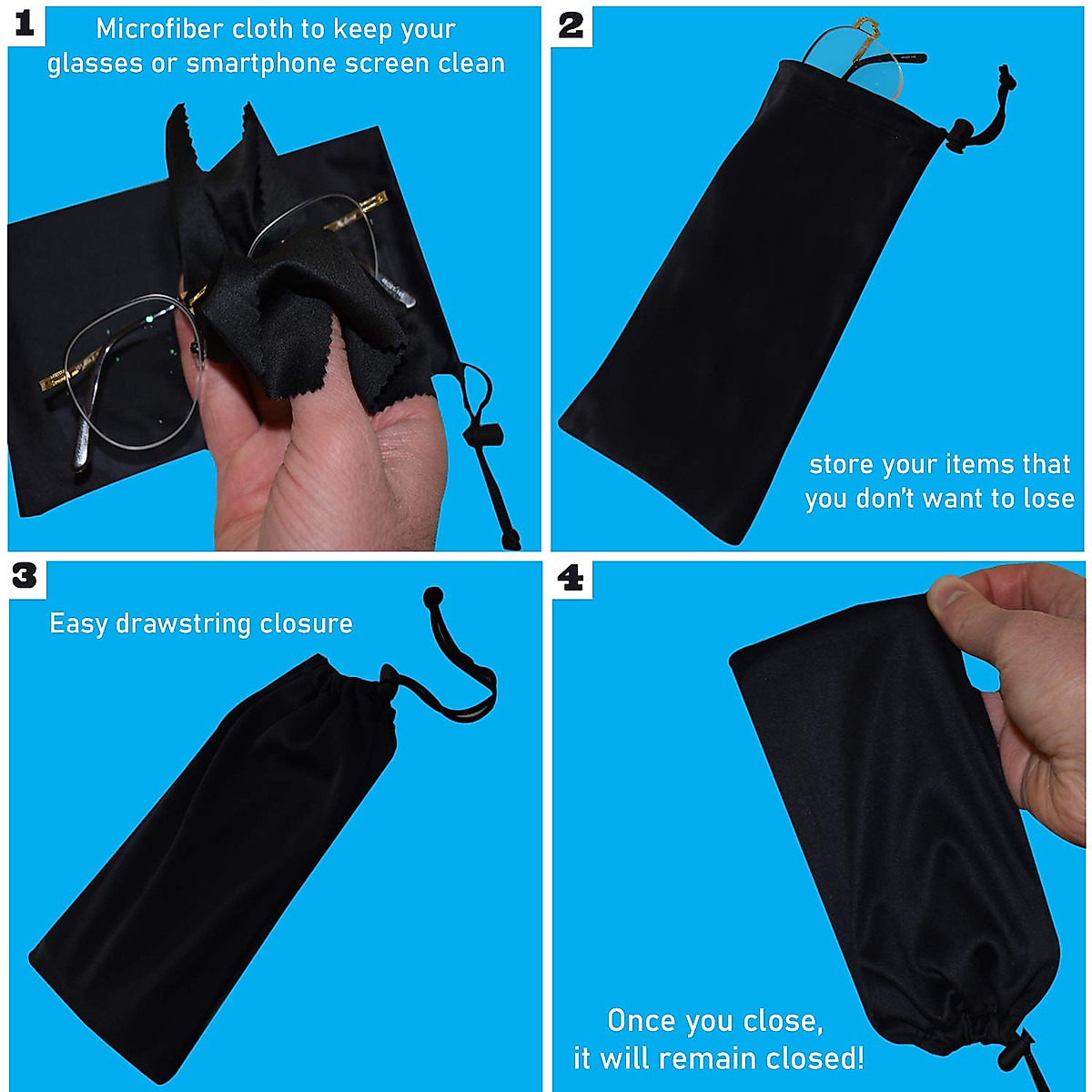 Mamlyn Set of 3 Microfiber Soft Sunglasses Pouches, With Drawstring Closure