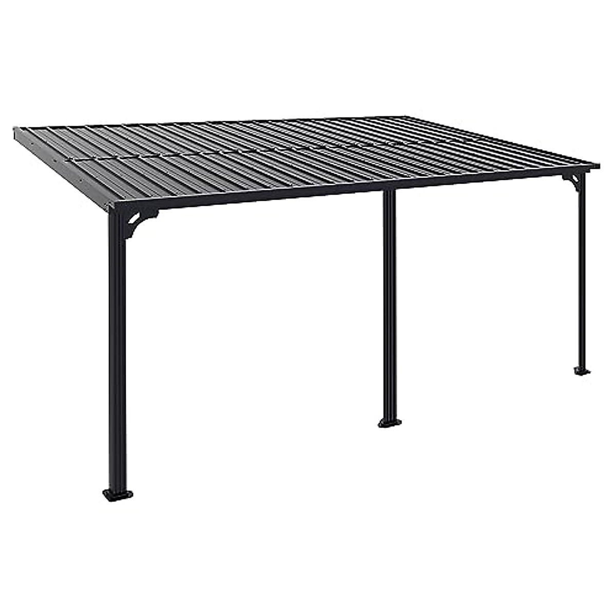 VEIKOU 14' x 10' Wall Mounted Gazebo Hardtop, Gazebos on Clearance with Aluminum Frame, Wall Pergola w/Heavy-Duty Galvanized Roof & Drain System, Black