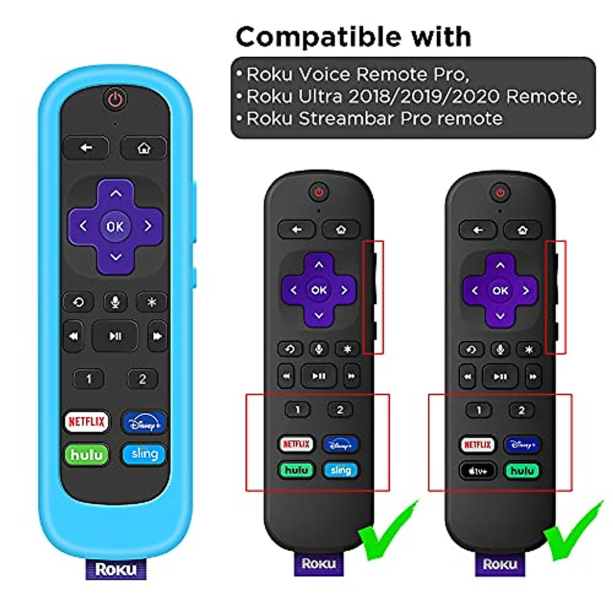 2 Pack Case for Roku Voice Remote Pro,Cover Roku Ultra 2020/2019/2018 Remote Control Silicone Protective Controller Back Sleeve Holder Universal Replacement Skin New Protector(Glow Blue,Glow Green)