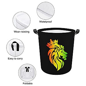 Rasta Lion Crown Foldable Laundry Basket Waterproof Hamper Storage Bin Bag with Handle 16.5"x 16.5"x 17"