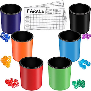 Zhanmai 6 Pcs Dice Cup for Farkle Game PU Leather Cup of Dice Dice Stacking Cup with 36 Colorful Dice 6 Farkle Scorecards Dice Set for Yahtzee Dice Games Family Party Supplies