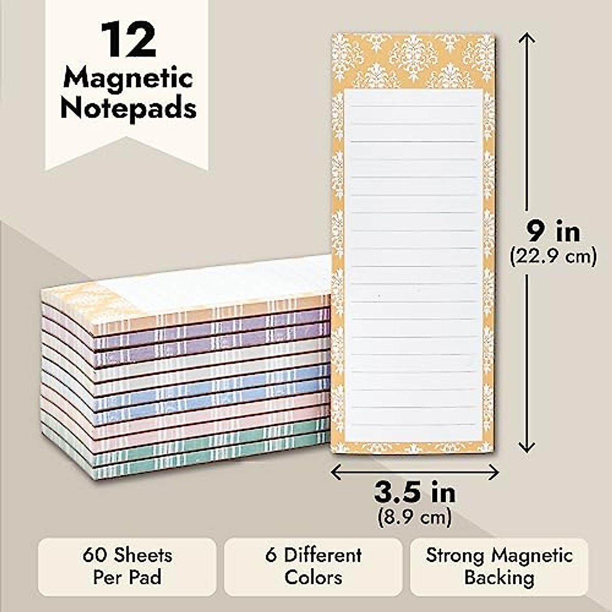 Juvale 12 Pack Magnetic Notepads for Refrigerator, Grocery, Shopping To Do Lists, 6 Colors (3.5 x 9 In)