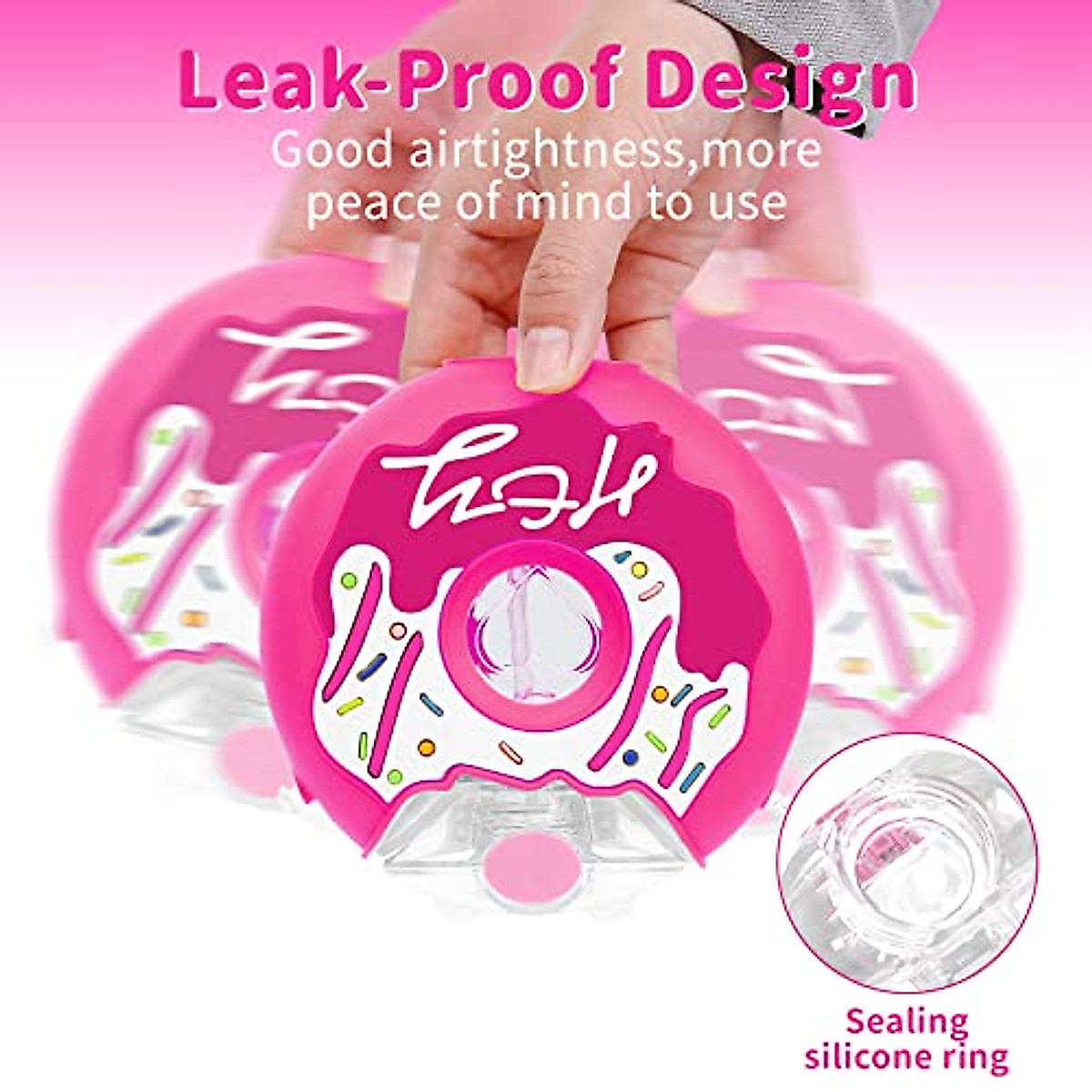 PHEENOWL 380ml Donut Water Bottle with Straw for Kids, BPA Free & Leak Proof Sports Cup with Straw, Toddler Drink Bottle with Shoulder Strap for Outdoor and School (Pink)