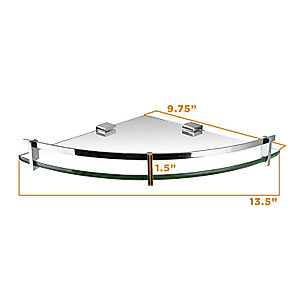Mount-It! Glass Corner Shelf for Shower&Bathroom, Wall Mounted with Chrome Rail & 8mm Tempered Glass, 9.75 Inch