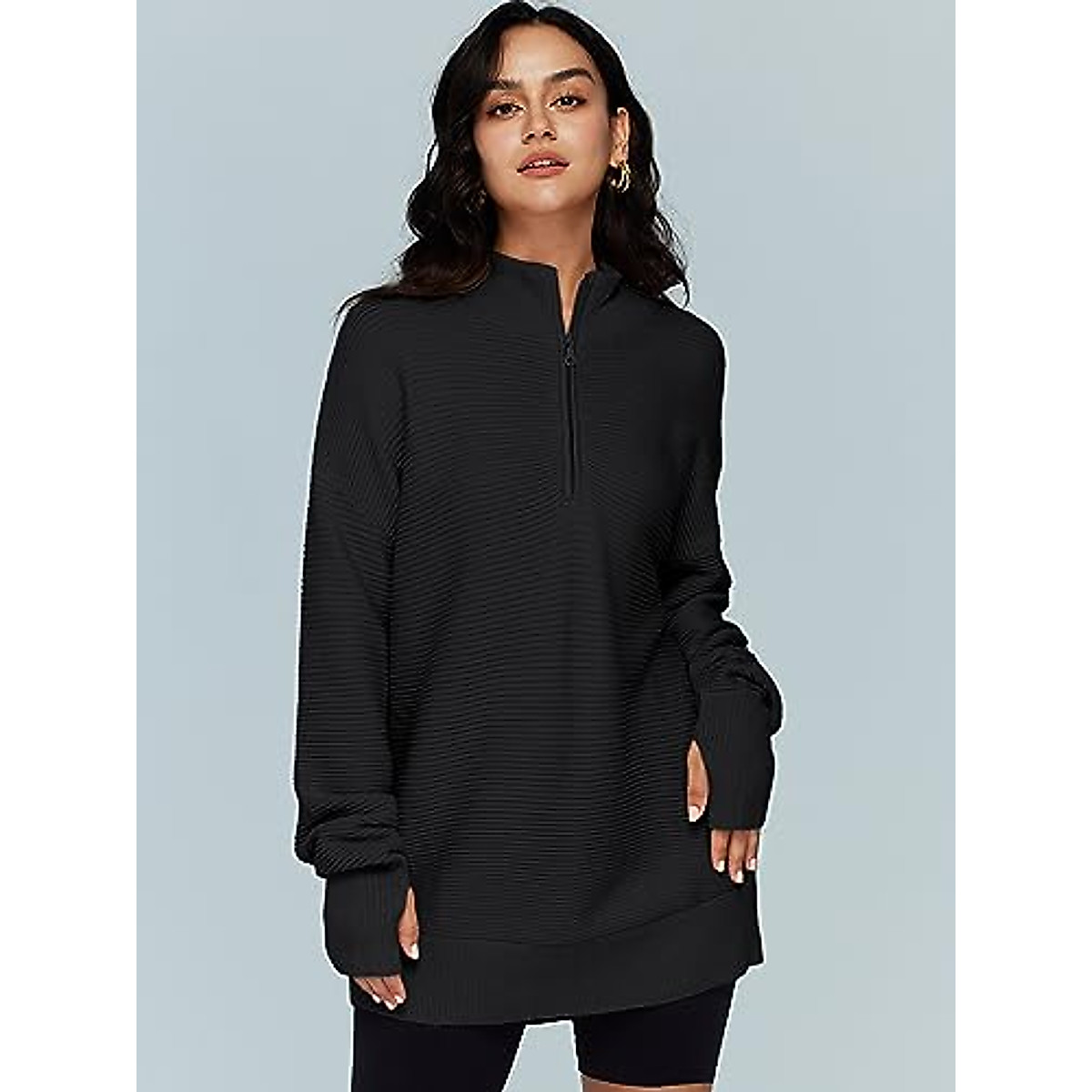 LILLUSORY Women's Pullover Soft Oversized Sweatshirts 1/4 Zip Western 2023 Trending Fall Clothes Oversized Sweater Tops Black