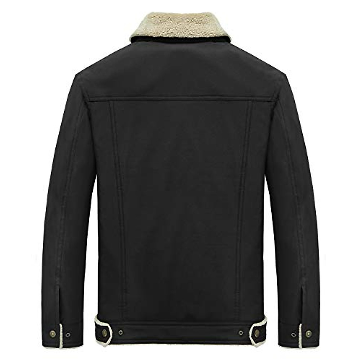 HOW'ON Men's Casual Sherpa Fleece Lined Jacket Warm Coat With Fur Collar Black L