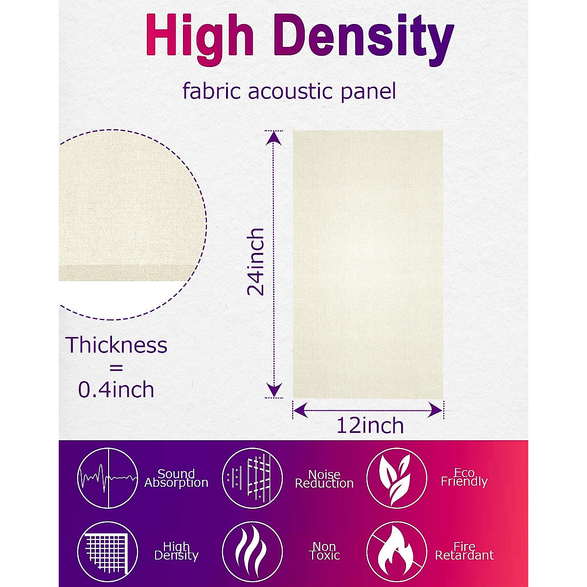 BUBOS Acoustic Panels,4 Pack 24''x12'' Fabric Wrapped Panel Soundproof Wall Panels,Self-adhesive Sound Absorbing Panels for Studios, Office, Home Theater,Beige