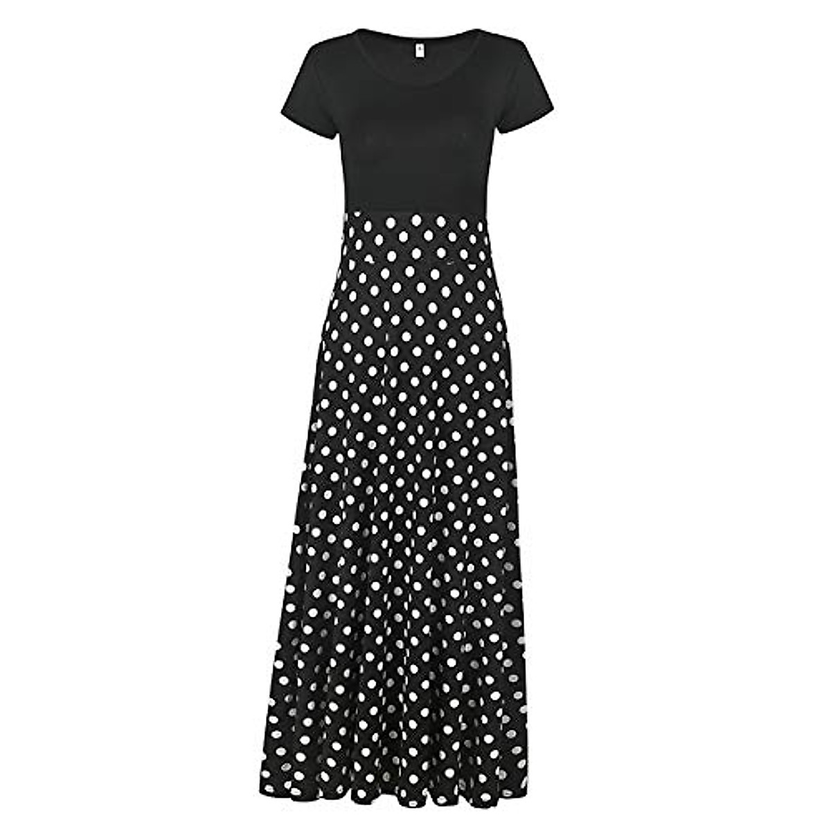 Aublary Womens Short Sleeve Floral Print Maxi Dress Round Neck Casual Tunic Long Maxi Dress, Polka Dots M