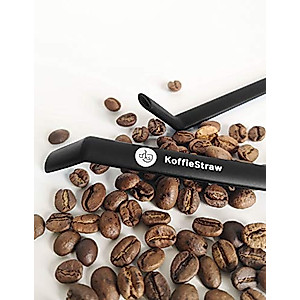 KoffieStraw Reusable Straws | 2-Pack Straws with Stainless Steel Cleaning Brushes | Long Lasting & BPA-Free Standard Size Straws for Coffee, Tea, Milk, Cold and Hot Drink | Black - 8", 10"