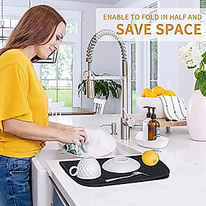 Dish Drying Mat for Kitchen Counter Dishes Towels Absorbent Sink Drain Mats with Microfiber,14" x17”,3 Pack Black