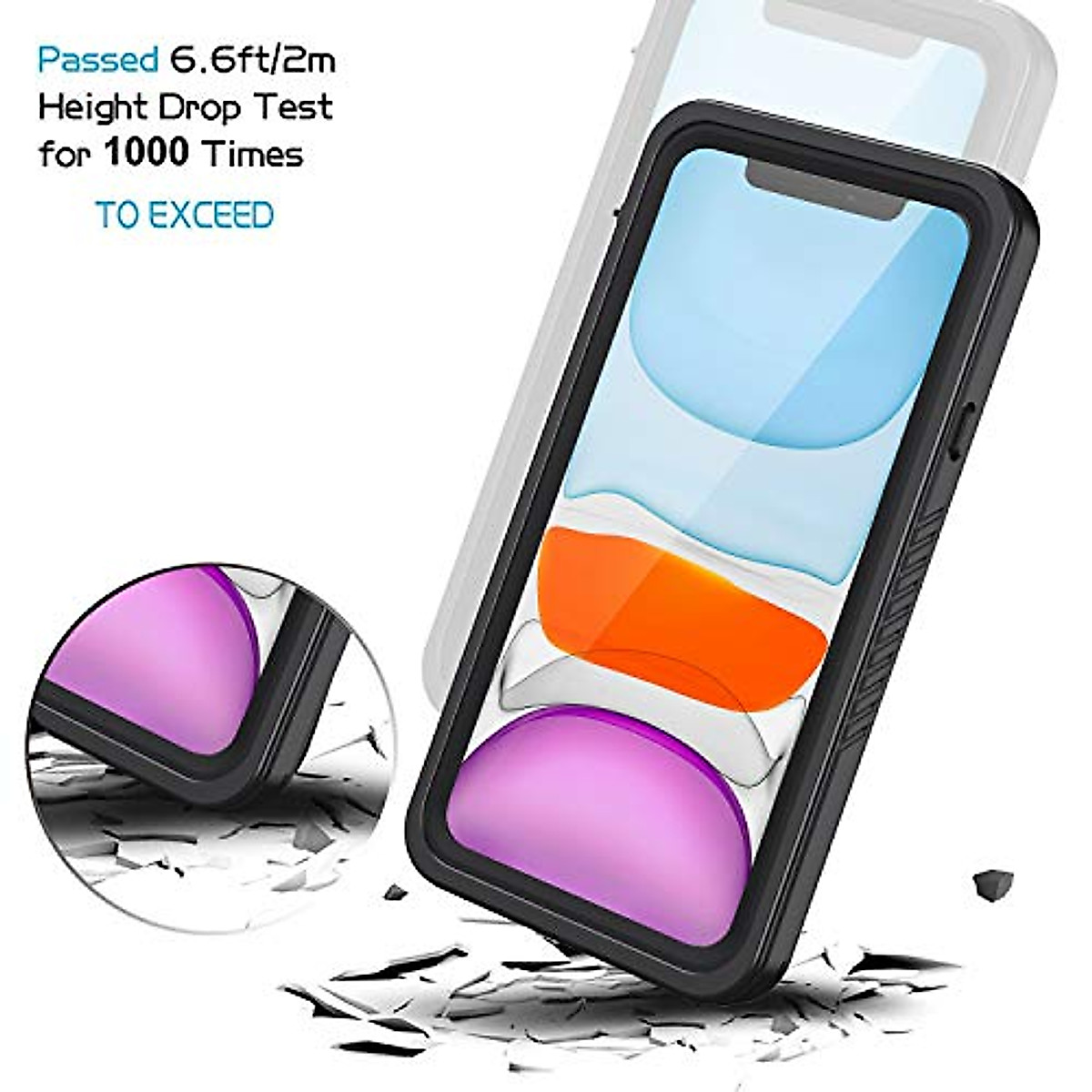 Lanhiem iPhone 11 Waterproof Case, 360 Full Body Protection Underwater Dustproof Shockproof Clear Cover with Built-in Screen Protector for iPhone 11 6.1 Inch (Black/Clear)