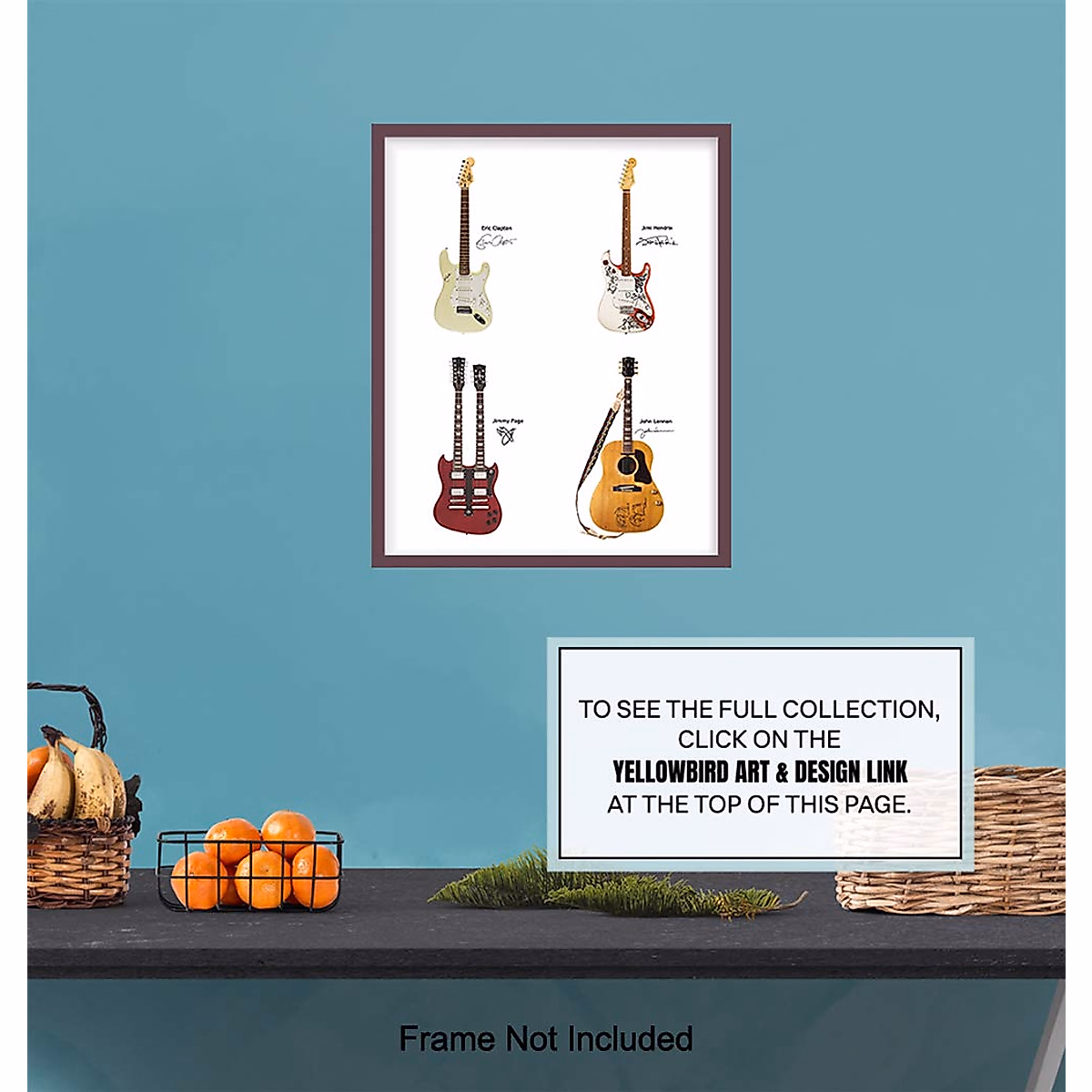 Iconic Rock Star Guitars Wall Art Poster - 8x10 Photo Print - Cool Gift for John Lennon, Jimmy Page, Jimi Hendrix, Eric Clapton Fans, Guitarists, Musicians - Unique Home Decor, Room Decoration
