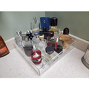 Durable Acrylic Tray Breakfast Serving Tray - 5MM Thick Big Rectangular Waterproof Acrylic Serving Platter with Handles for Coffee, Tea, Food -Elegant Acrylic Decorative Tray (Clear Tray-16''x12'')