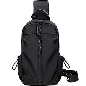 Qtittu Small Sling Bag Crossbody Backpack for Men Women Adjustable Strap Black Waterproof Shoulder Chest Daypack for Hiking Travel Commuting