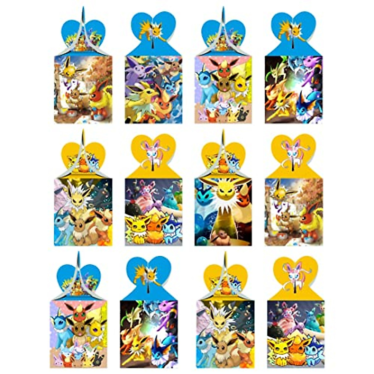 12pcs Eevee Evolutions Party Gift Boxes Goodie Boxes for Cartoon Theme Birthday Party Supplies, Decorations Boxes Candy Boxes