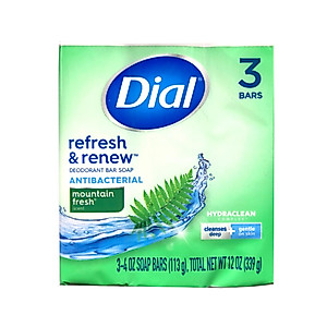 Dial Mountain Fresh Antibacterial Deodorant Bar Soap 3, 4 oz Soap Bars (Packs of 4)