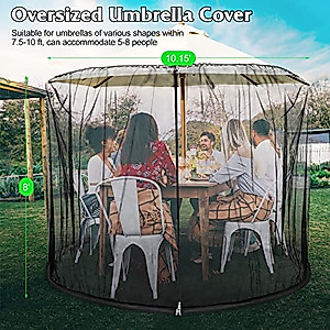 auanvel Patio Umbrella Mesh Screen Outdoor Polyester Mesh Netting Umbrella Hanging Tent with Zipper Door and Adjustable Rope, Fits for 7.5-10 FT Garden Camping Market Table Cantilever Offset Umbrella