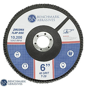 Benchmark Abrasives 6" x 7/8" Premium High Density Jumbo Zirconia Type 29 Flap Discs for Angle Grinder, 6 Inch Sanding Discs, Finishing, Deburring, Rust Removal - (10 Pack) 40 Grit