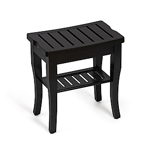 BEKVEM Bamboo Shower Bench, Spa Small Shower Stool for Inside Shower Waterproof, Bathroom Bench Seat with Storage Shelf for Adults Elderly Seniors, Wood Chair for Indoor or Outdoor Use, Black