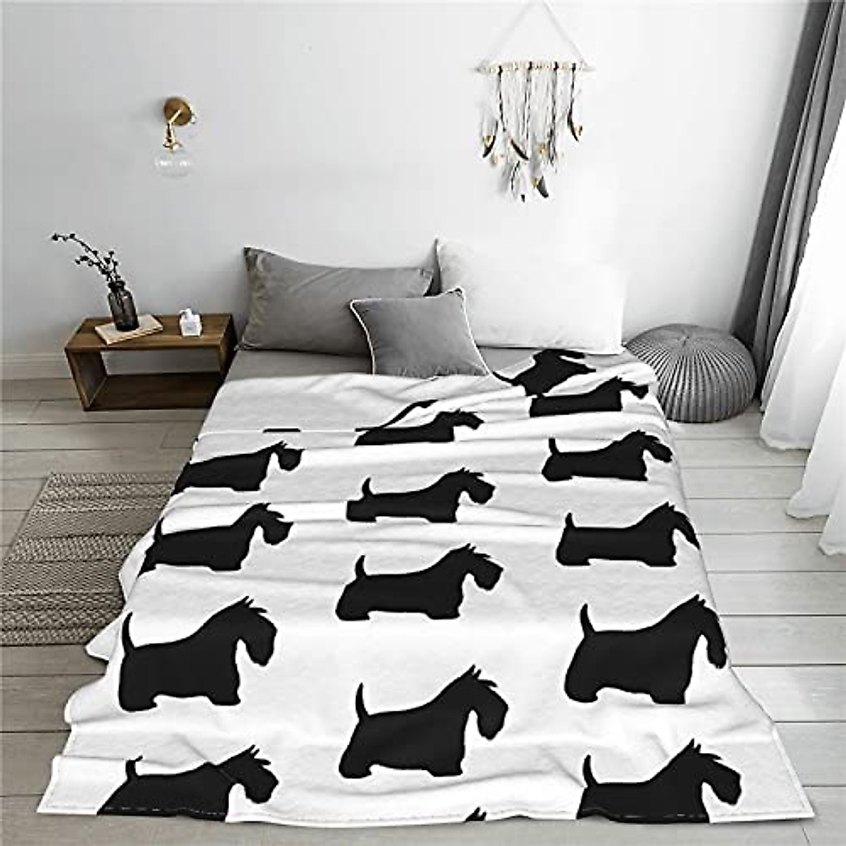 Annalice Scottish Terrier Silhouette Black Scottie Dog Flannel Fleece Blanket Ultra-Soft Fluffy Warm Throw Blanket for Couch Bed All Seasons Suitable for Women, Men, Black Scottie Dog, 80x60 Inches