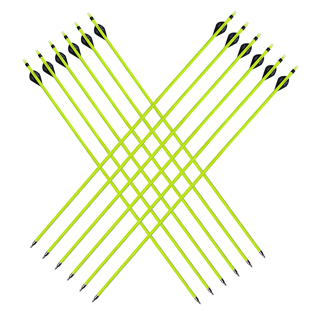 12Pcs 31'' Fluorescent Yellow Pure Carbon Arrows with Replaceable Points for Compound Bow and Recurve Bow Hunting and Target Practice