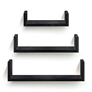 RR ROUND RICH DESIGN Solid Wood Floating Shelves for Bedroom Bathroom or Livingroom Wall Mounted Shelf Black