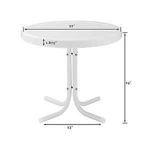 Crosley Furniture Griffith Retro Metal Round Outdoor Dining Table with Umbrella Hole for Outside Patio, Alabaster White