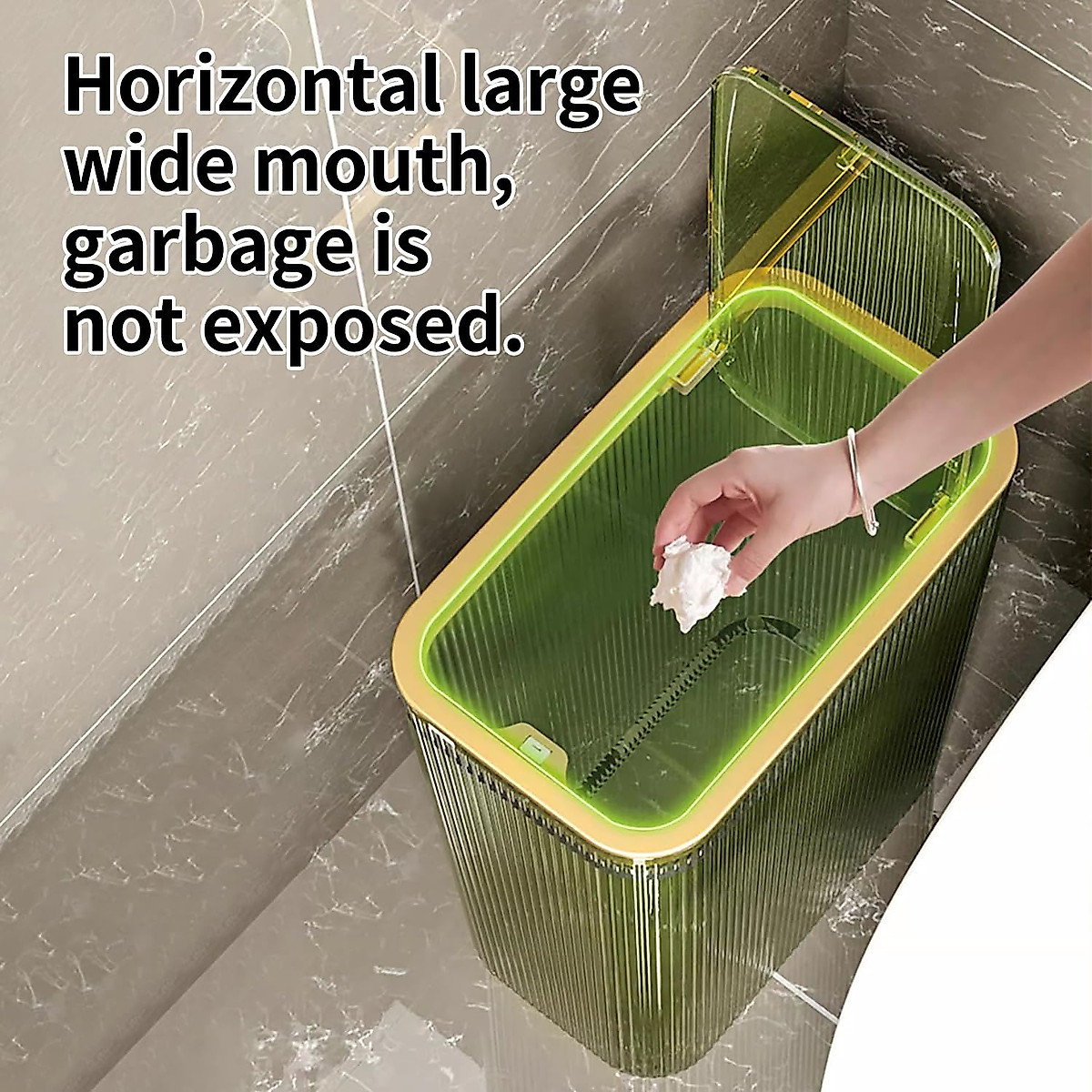 Transparent Trash Can, Bathroom Trash Cans with Lids, Plastic Slim Waste Basket with Press Top Lid,2.6 Gallon/10L Clear Garbage Can for Bathroom, Bedroom, Kitchen, Home,Office (Transparently Green)…