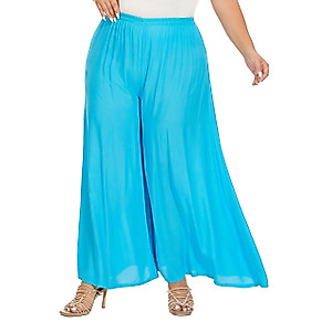 Beautybatik Black Solid Rayon Women Flowy Loose Palazzo Wide Leg Flare Pants Trouser Plus Size 2X