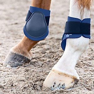 HORZE Chicago Fetlock Rear Boots | Lightweight, Adjustable, Jumping Horse Boots (Pair) - Dark Dark Blue - Horse