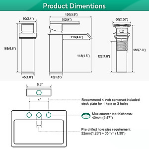 CREA Black Waterfall Bathroom Faucet 1 Hole,Matte Black Bathroom Faucet Single Handle Bathroom Sink Faucet with Pop Up Drain Stopper/ 3 Hole Plate,Stainless Steel RV Vanity Faucet Basin Mixer Tap
