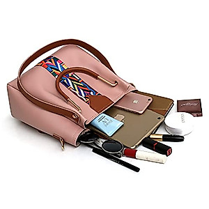 Women Fashion Handbags Large Capacity Color Contrast Bag Wallet Tote Bag Shoulder Bag Top Handle Satchel Purse Set 4pcs