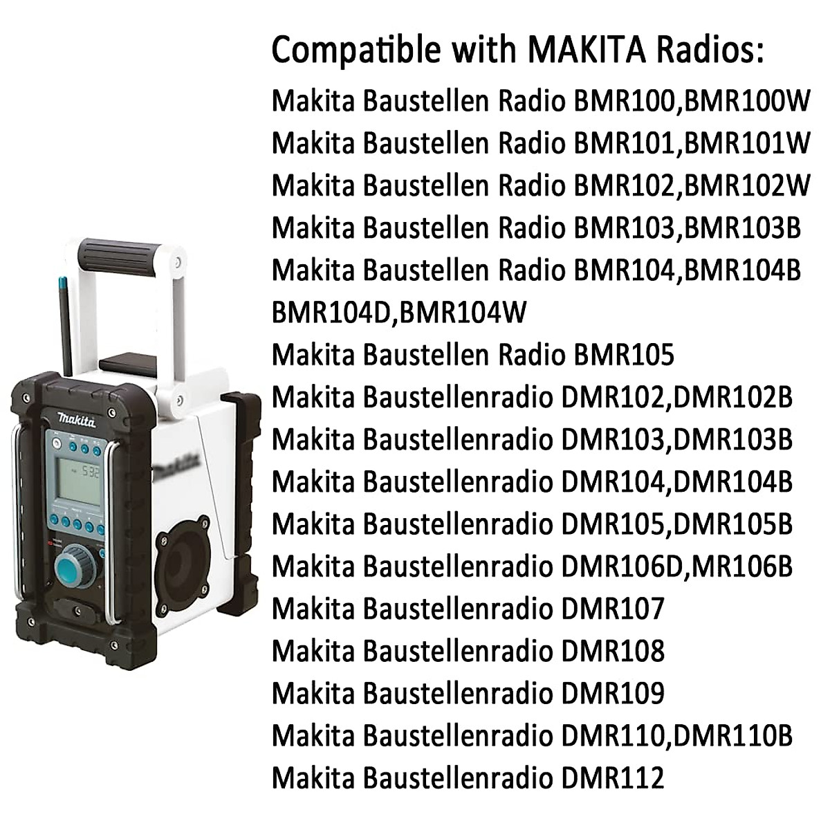 ENJOY-UNIQUE 12V Adapter Charger Power Supply Cord Compatible with Makita Baustellen Radio BMR101 BMR102 BMR103 BMR104 BMR105 DMR102 DMR103 DMR104 DMR105 DMR106 DMR107 DMR108 DMR109 DMR110 DMR112