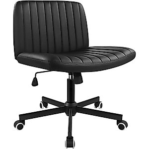 BFTOU Black PU Stool Chair with Wheels Height Adjustable Swivel Vanity Chair for Home Office Desk Chair with Wide Seat