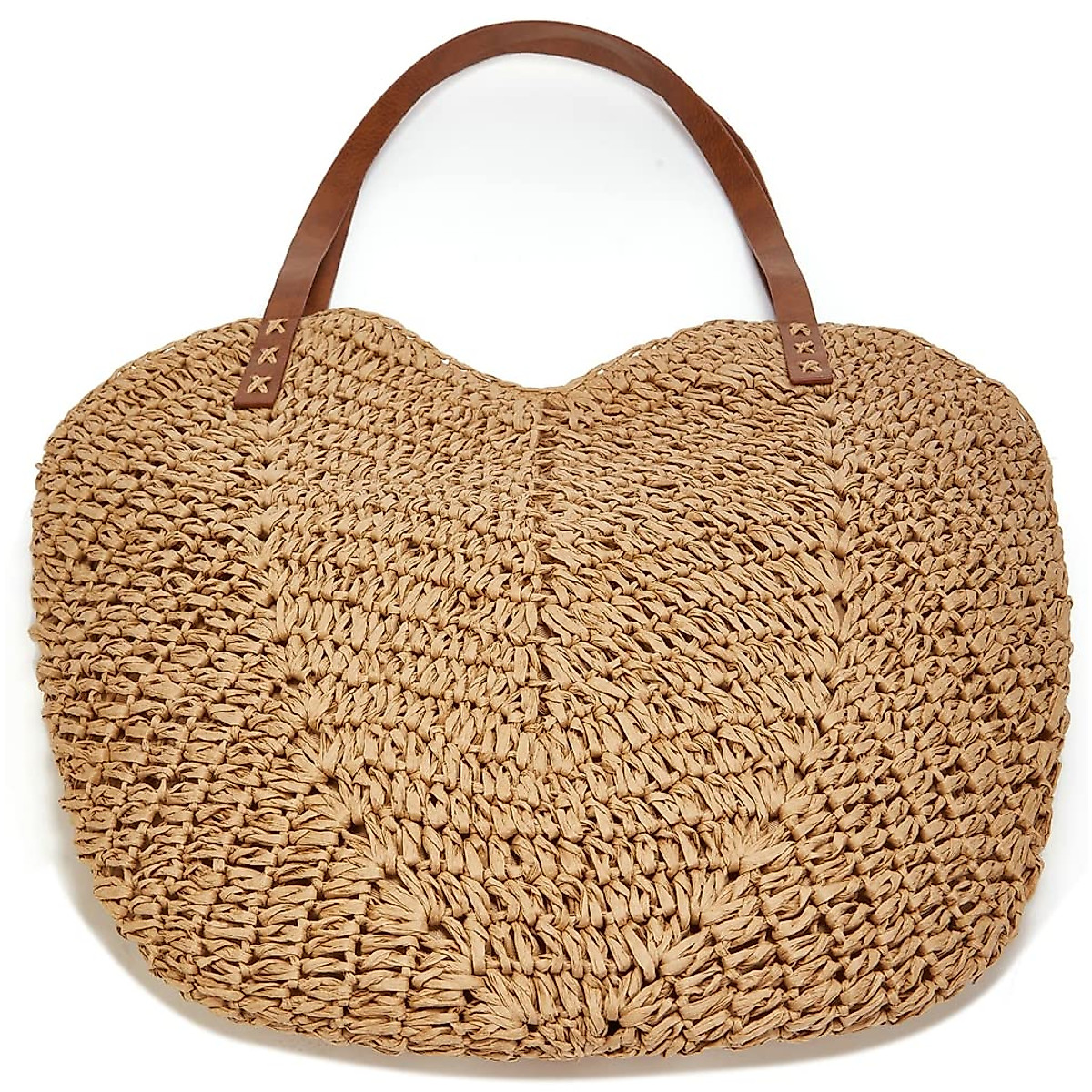 Summer Casual Straw Tote Bag Large Capacity Woven Shoulder Handbag for Summer Beach Vocation (A-Khaki)