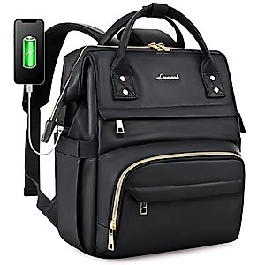 LOVEVOOK Laptop Backpack for Women,Soft Faux Leather,Travel Backpack Purse Laptop Bag for Women,Nurse Bag Teacher Backpack,Bookbag Business Laptop Backpack Women,Work Bag with USB Port,15.6 inch,Black