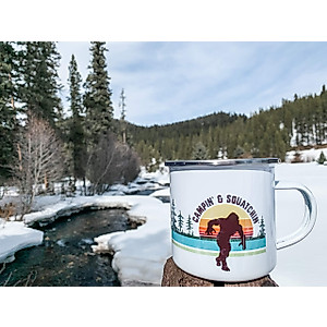 Sasquatch Bigfoot Enamel Campfire Mug, Outdoor Camping Coffee Cup, Mountain Nature Hiking Camp Lover Gift (12oz)