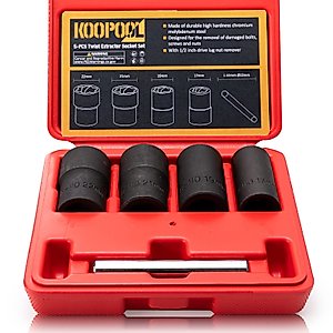 Twist Socket Set 5 Pcs Lug Nut Remover, Bolt Nut Extractor Set, Metric 17-22mm Wheel Lock Removal Kit with Drift Punch Nut Removal Bar