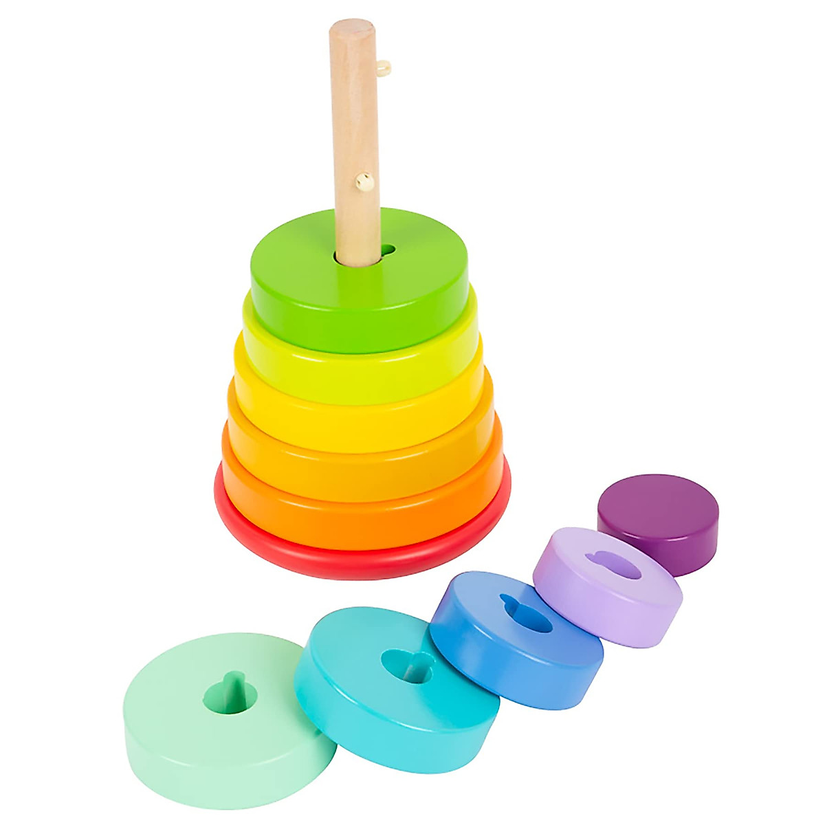 Wooden Large Rainbow Stacking Tower by Small Foot – Babies Learn Hand-Eye Coordination, Patterns and Colors While Developing Fine Motor Skills – Classic Educational Game for Toddlers – Ages 18+ months