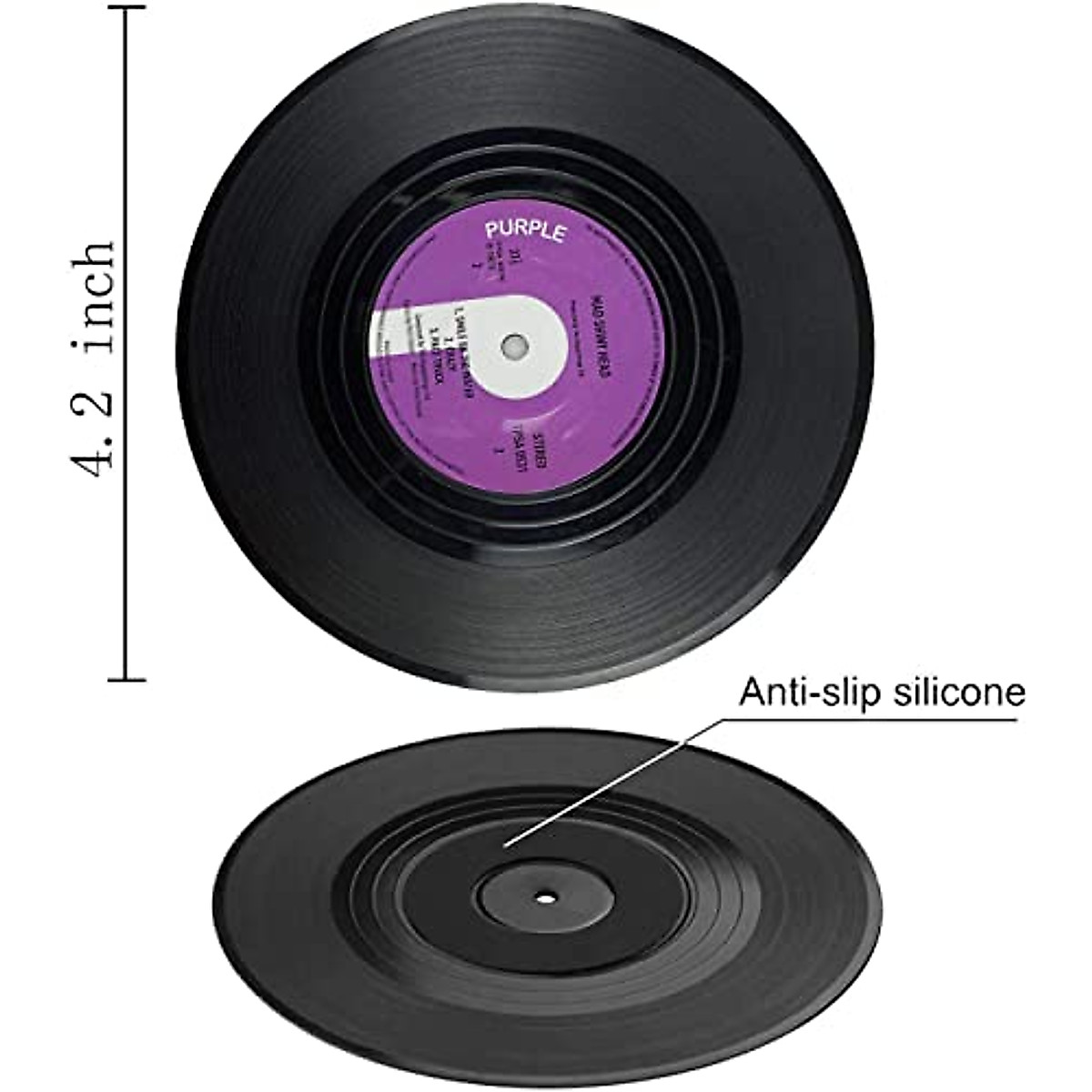 MECOWON Music Coasters with Vinyl Record Player Holder, Set of 6 Drink Coasters for Music Lovers
