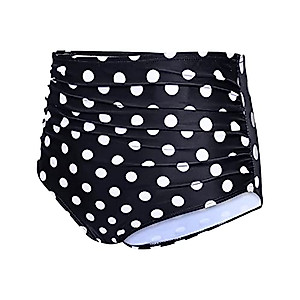 Tempt Me Women Retro High Waist Bikini Bottom Polka Dot Ruched Swim Brief Bottom L