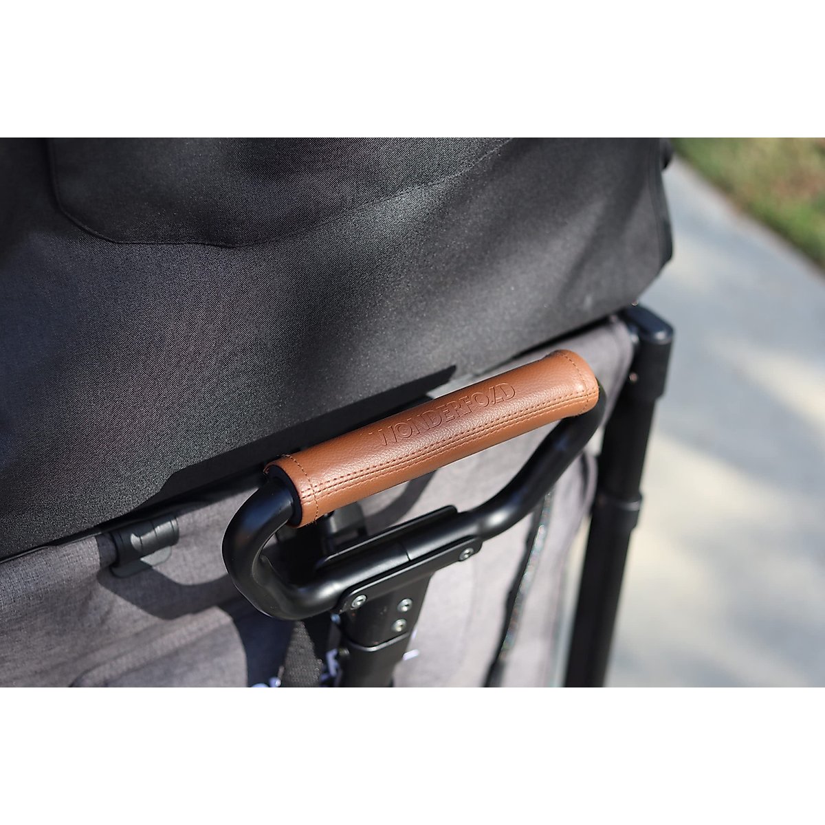 WONDERFOLD Stroller Wagon Pull Handle Featuring Vegan Leather Cover for Comfortable Grip, Three Adjustable Heights, and Carriage Attachment Buckle (Compatible with W-Series Models Only)
