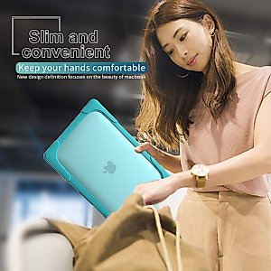 Batianda Heavy Duty Case for MacBook Air 13 inch 2020 A2179 A1932 A2337 M1 Chip with Touch ID, Hard Shell Cover with Foldable Kickstand Shockproof Function and Keyboard Cover, Cyan