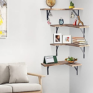 Corner Floating Shelves, Wood Wall Display Storage Shelves Set of 4, Rustic Wood Wall Shelves, Corner Shelf Wall Mount, Decorate for Living Room, Bathroom, Bedroom, Kitchen, Office