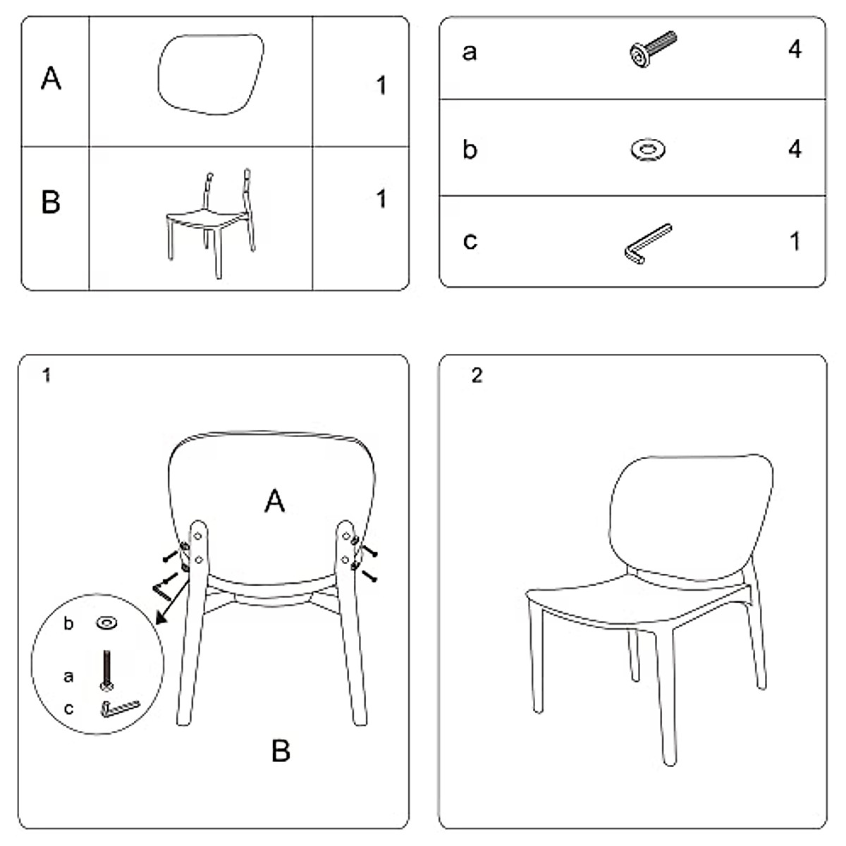 CangLong PP Dining Chair Armless Dining Side Chair for Dining, Living Room,Bedroom, Kitchen, Set of 2, Gray